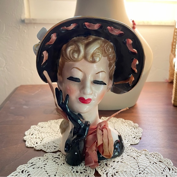 Accents | Antique Lady Bust Planter Black Bonnet Beauty | Poshmark